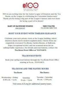 Tea Room Calendar Winter 2025 – The Junior League of Houston, Inc.